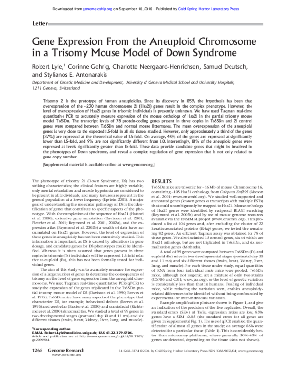 (PDF) Gene Expression From the Aneuploid Chromosome in a Trisomy Mouse ...