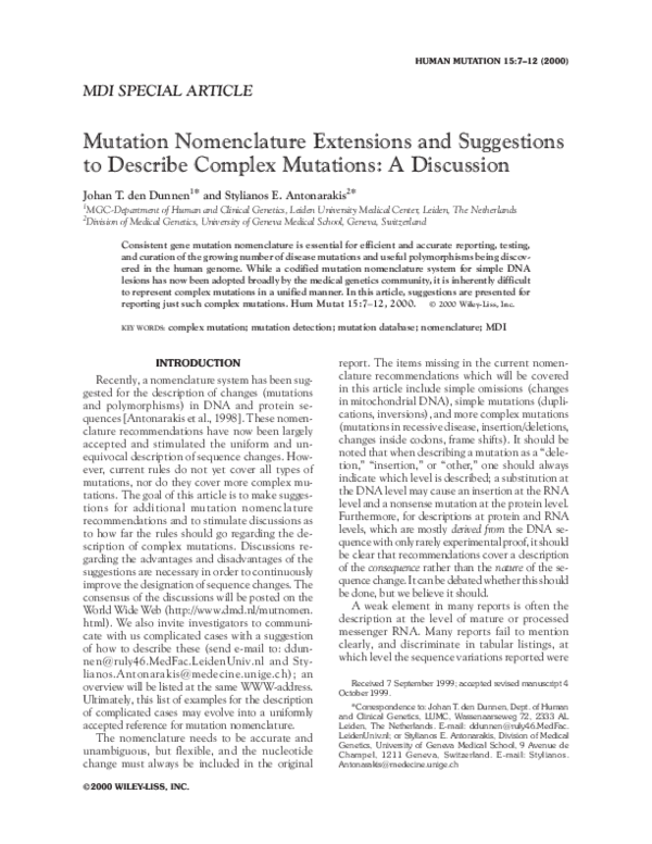 (PDF) Mutation nomenclature extensions and suggestions to describe ...