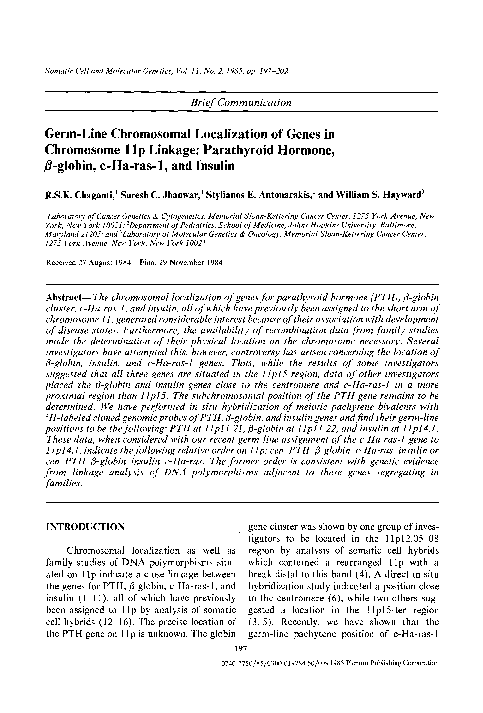 (PDF) Germ-Line chromosomal localization of genes in chromosome 11p ...