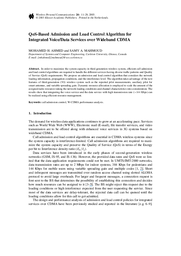 Pdf Qos Based Admission And Load Control Algorithm For Integrated