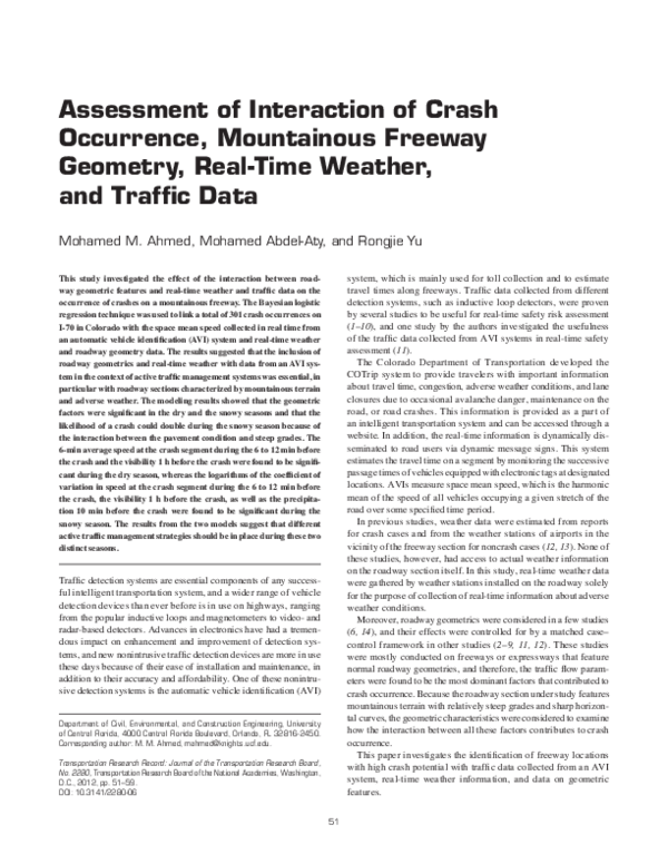 (PDF) Assessment of Interaction of Crash Occurrence, Mountainous Freeway Geometry, Real-Time ...