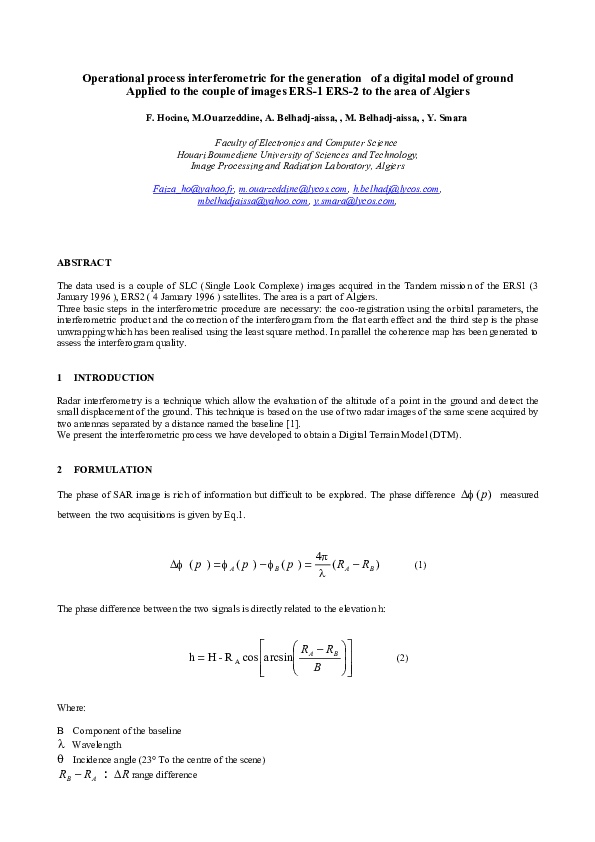 (PDF) Operational Process Interferometric for the Generation of a Digital Model of Ground ...