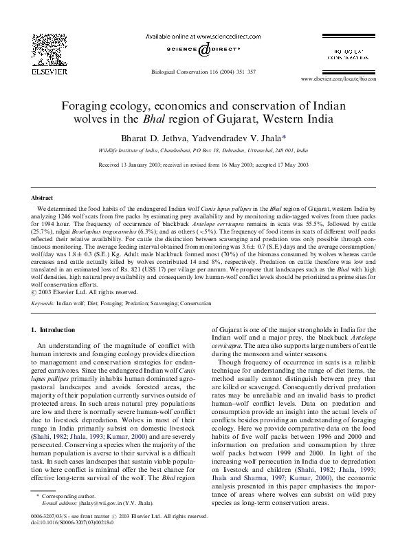 (PDF) Foraging ecology, economics and conservation of Indian wolves in ...