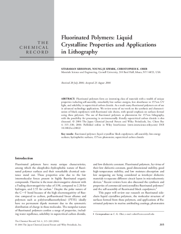 (PDF) Fluorinated polymers: liquid crystalline properties and ...