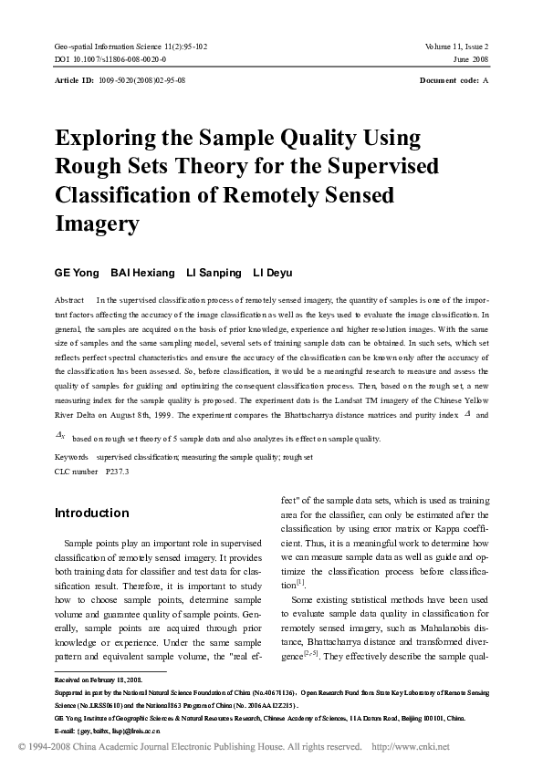 Pdf Exploring The Sample Quality Using Rough Sets Theory For The Supervised Classification Of