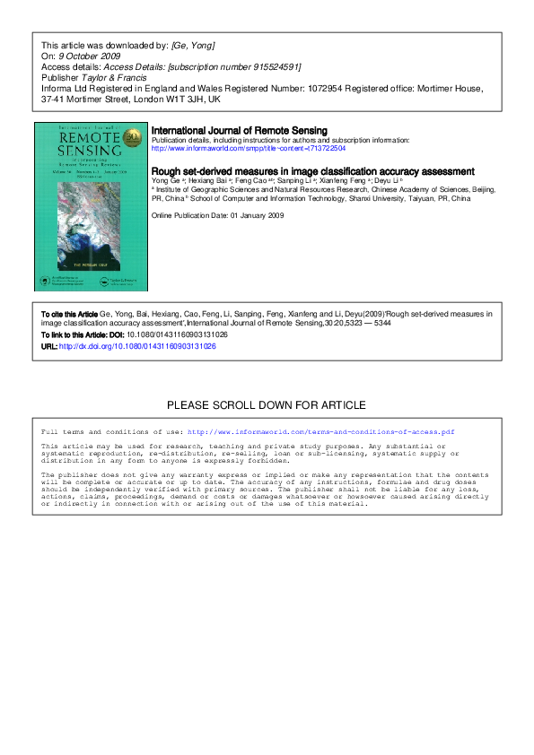 Pdf Rough Set Derived Measures In Image Classification Accuracy