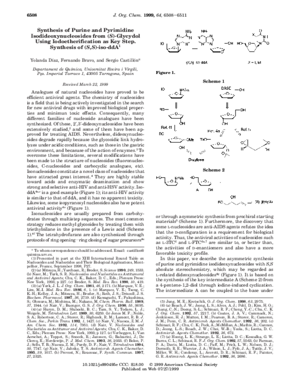(PDF) Synthesis of Purine and Pyrimidine Isodideoxynucleosides from ( S ...