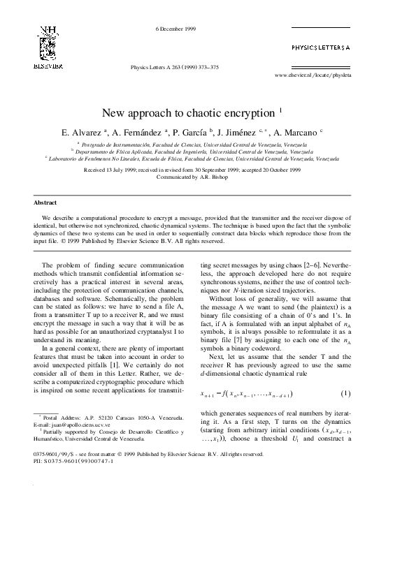 (PDF) New approach to chaotic encryption 1 Partially supported by Consejo de Desarrollo ...