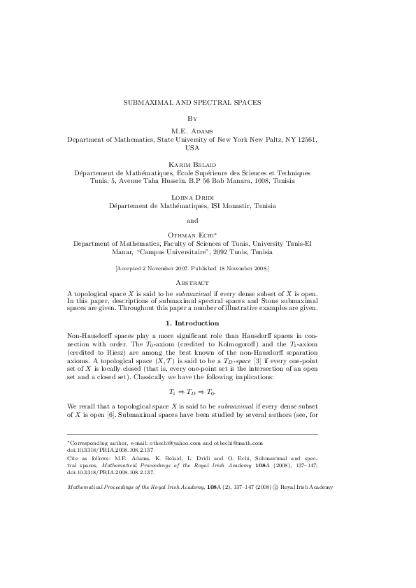 Pdf Submaximal And Spectral Spaces