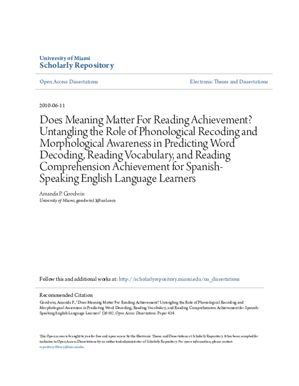 (PDF) Does Meaning Matter For Reading Achievement? Untangling the Role ...