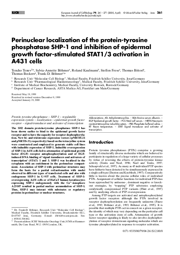 (PDF) Perinuclear localization of the protein-tyrosine phosphatase SHP1 ...