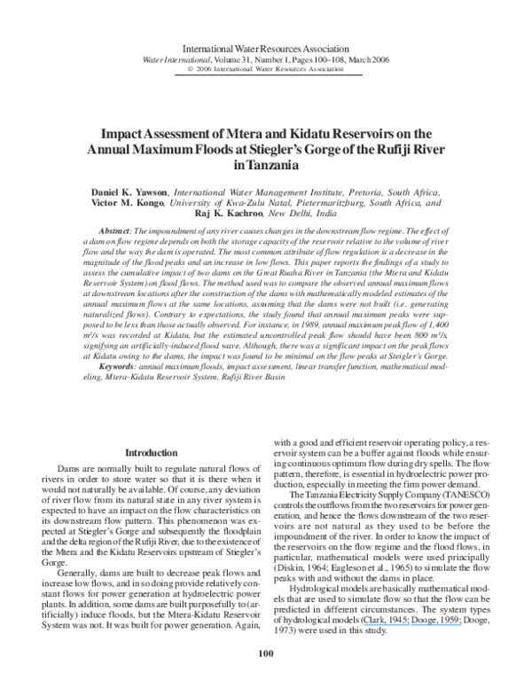 (PDF) Impact Assessment of Mtera and Kidatu Reservoirs on the Annual ...