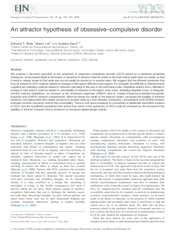 (PDF) An attractor hypothesis of obsessive-compulsive disorder