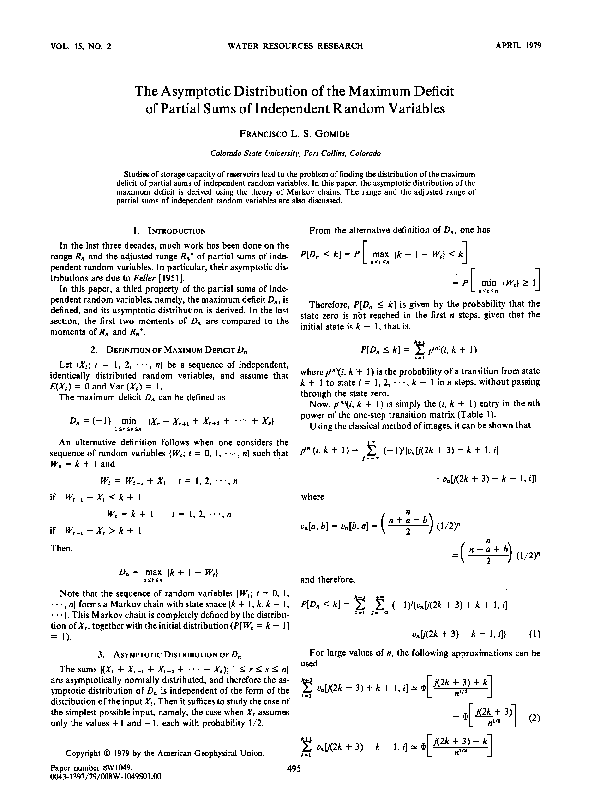 (PDF) Asymptotic Distribution of Max Deficit in Sums