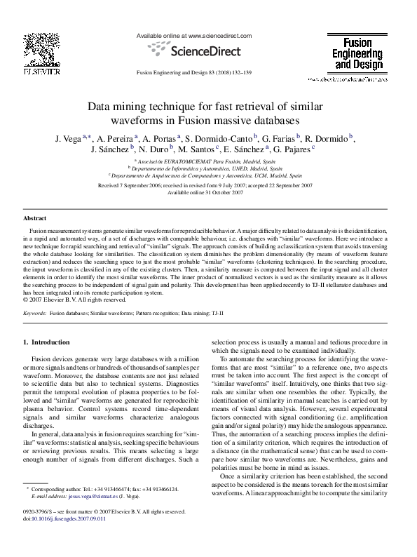 Pdf Data Mining Technique For Fast Retrieval Of Similar Waveforms In Fusion Massive Databases