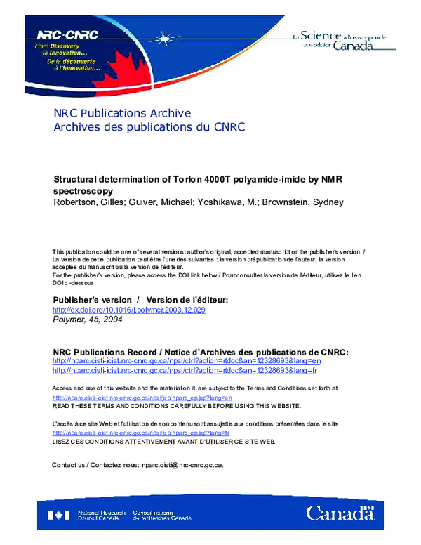 (PDF) Structural determination of Torlon® 4000T polyamide–imide by NMR ...