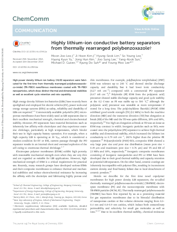 (PDF) Highly lithium-ion conductive battery separators from thermally ...