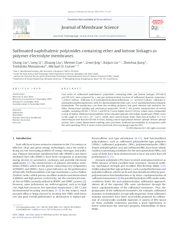 (PDF) Sulfonated naphthalenic polyimides containing ether and ketone ...
