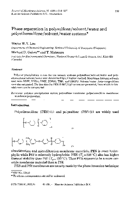 (PDF) Phase separation in polysulfone/solvent/water and ...