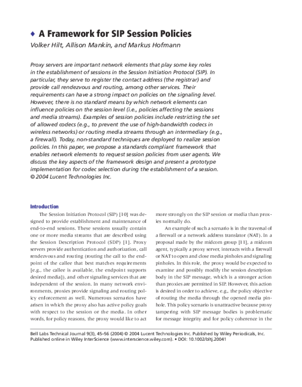 (PDF) A framework for SIP session policies