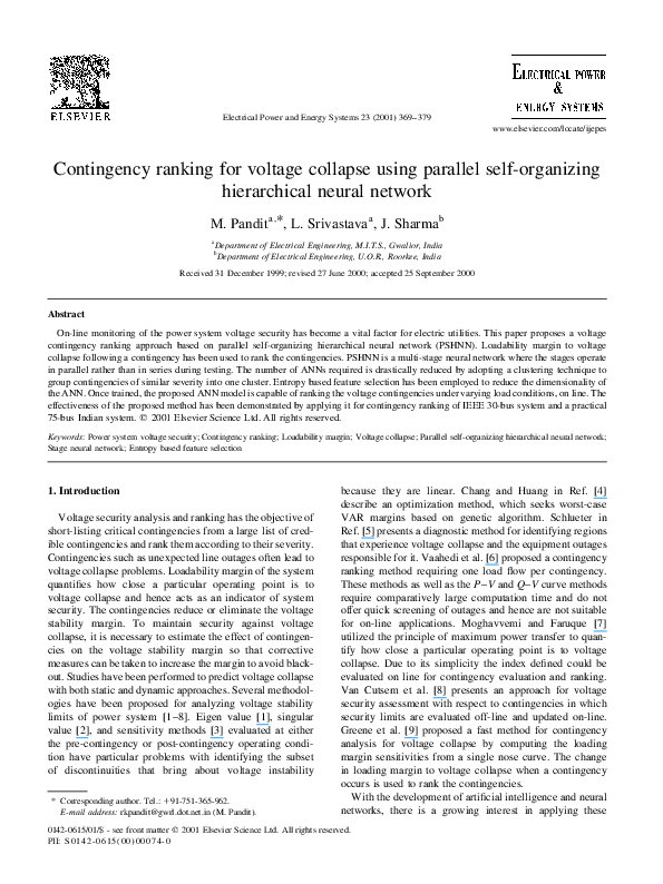 (PDF) Contingency ranking for voltage collapse using parallel self-organizing hierarchical ...