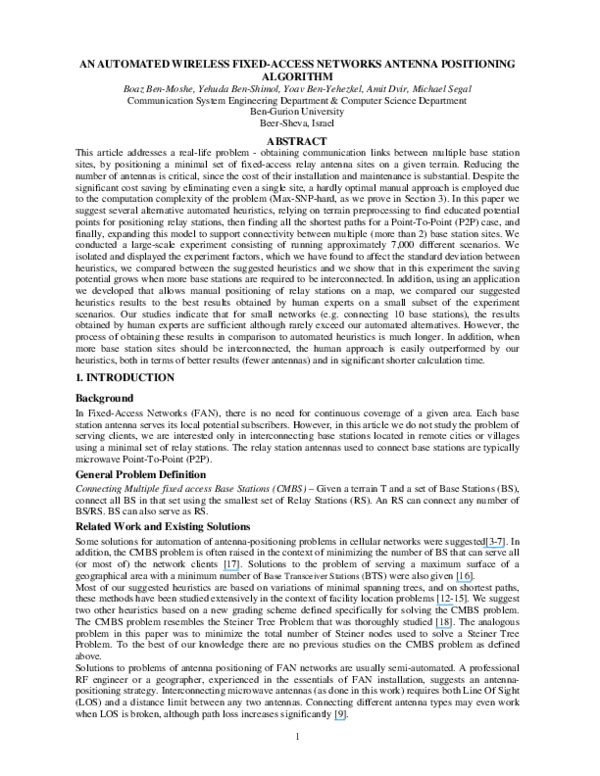 Pdf Automated Antenna Positioning Algorithms For Wireless Fixed Access Networks