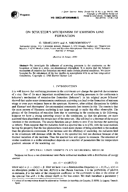 (PDF) On Schuster's mechanism of emission line formation