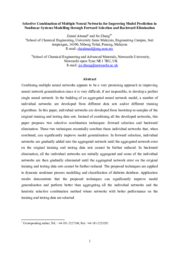 Pdf Improving Multi Step Ahead Model Prediction Using Multiple Neural Networks Combination
