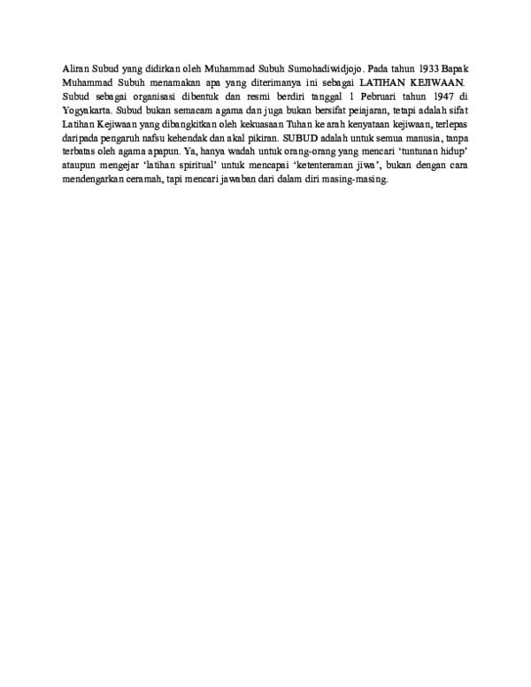 (DOC) Aliran Subud yang didirkan oleh Muhammad Subuh Sumohadiwidjojo