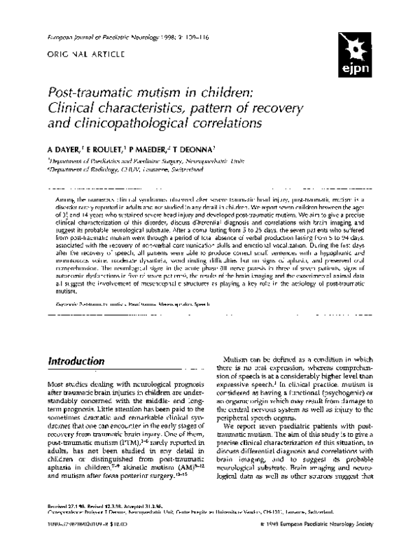 (PDF) Post-traumatic mutism in children: clinical characteristics ...