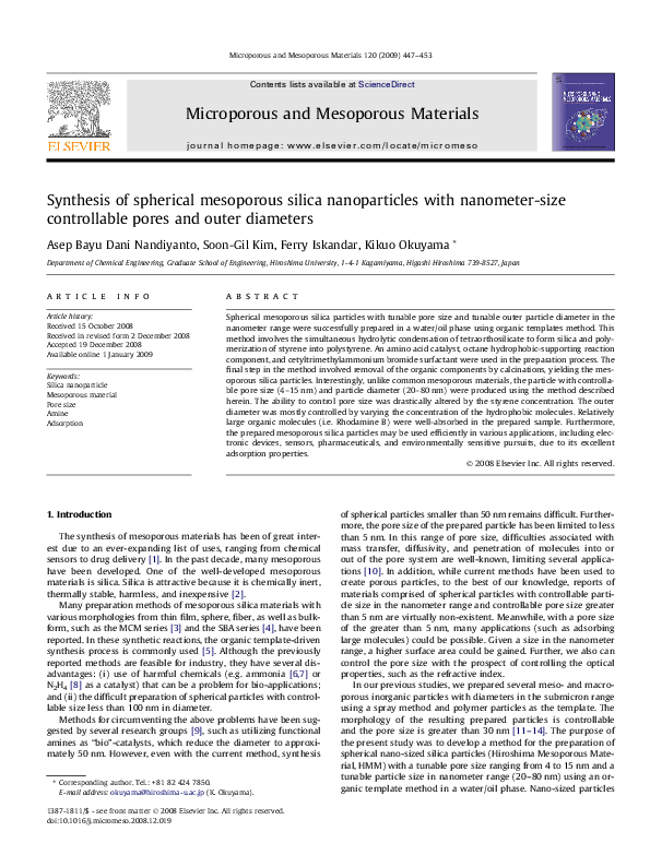 (PDF) Synthesis of spherical mesoporous silica nanoparticles with ...