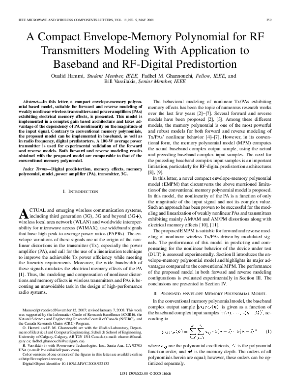 (PDF) A Compact Envelope-Memory Polynomial for RF Transmitters Modeling ...