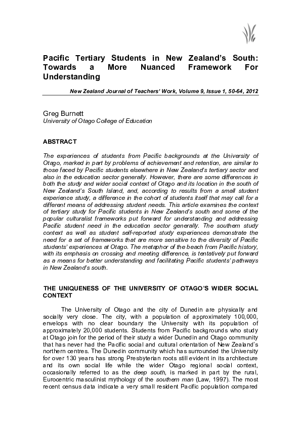 (PDF) Pacific Tertiary students in New Zealand's South: Towards a more ...