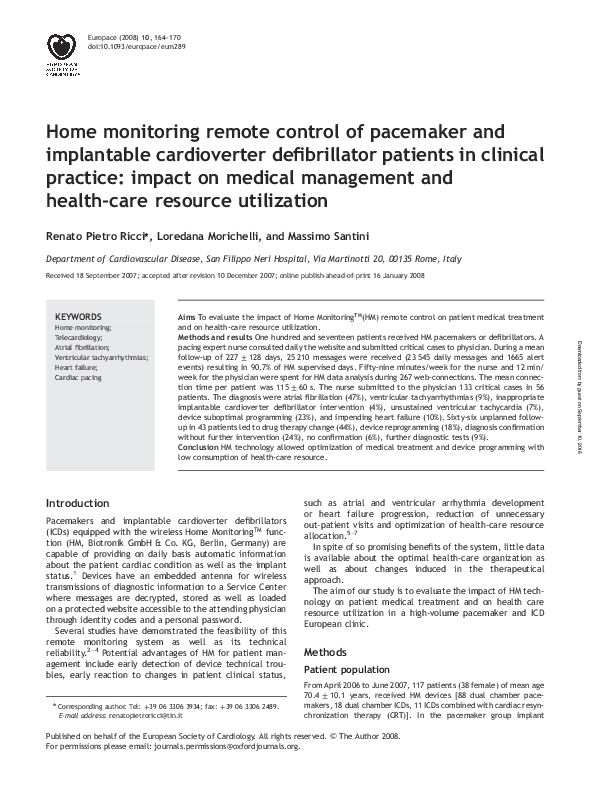 (PDF) Home monitoring remote control of pacemaker and implantable ...