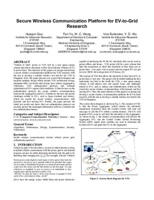 (PDF) Secure wireless communication platform for EV-to-Grid research
