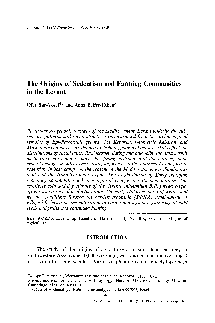 (PDF) The origins of sedentism and farming communities in the Levant