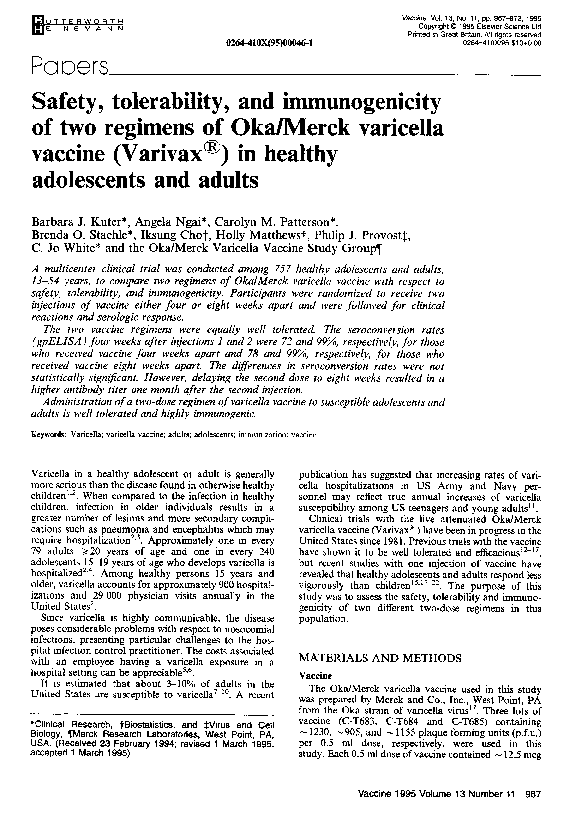 (PDF) Safety, tolerability, and immunogenicity of two regimens of Oka ...