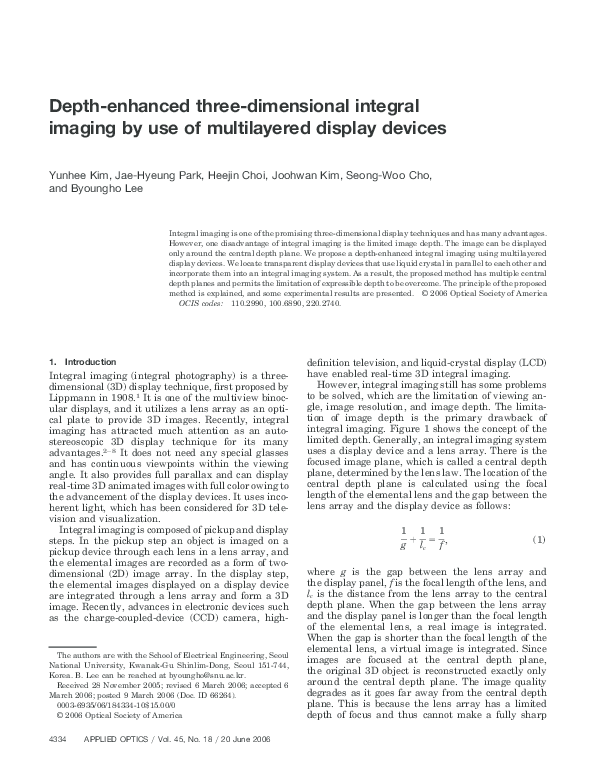 (PDF) Depth-enhanced three-dimensional integral imaging by use of multilayered display devices