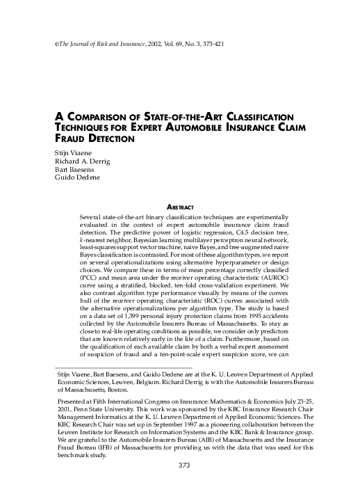 (PDF) A Comparison of State-of-the-Art Classification Techniques for Expert Automobile Insurance ...