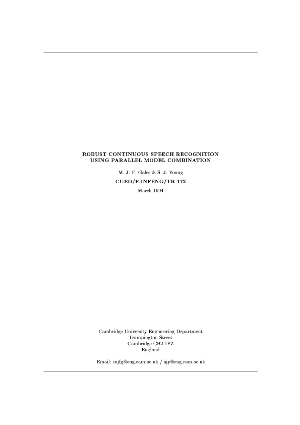 Pdf Robust Continuous Speech Recognition Using Parallel Model Combination