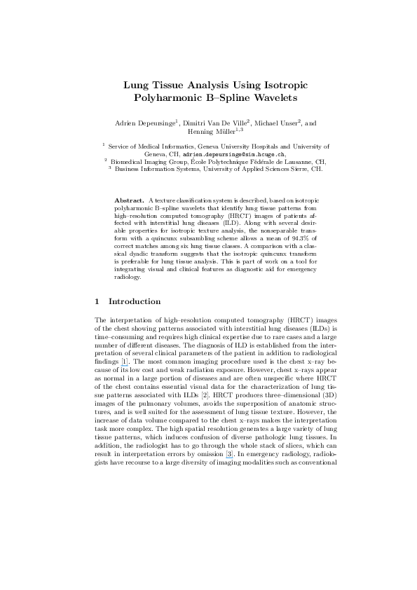 (PDF) Lung Tissue Analysis Using Isotropic Polyharmonic B-Spline Wavelets
