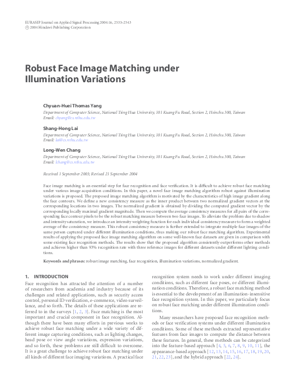 Pdf Robust Face Image Matching Under Illumination Variations