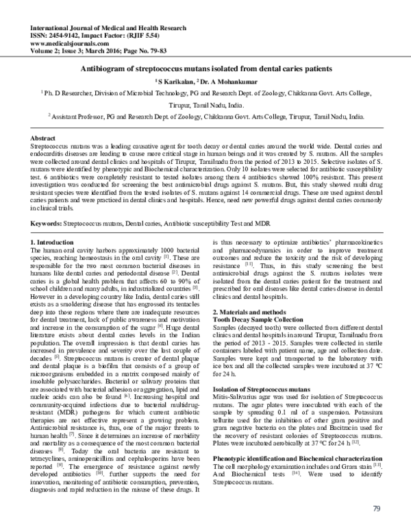 (PDF) Antibiogram of streptococcus mutans isolated from dental caries ...