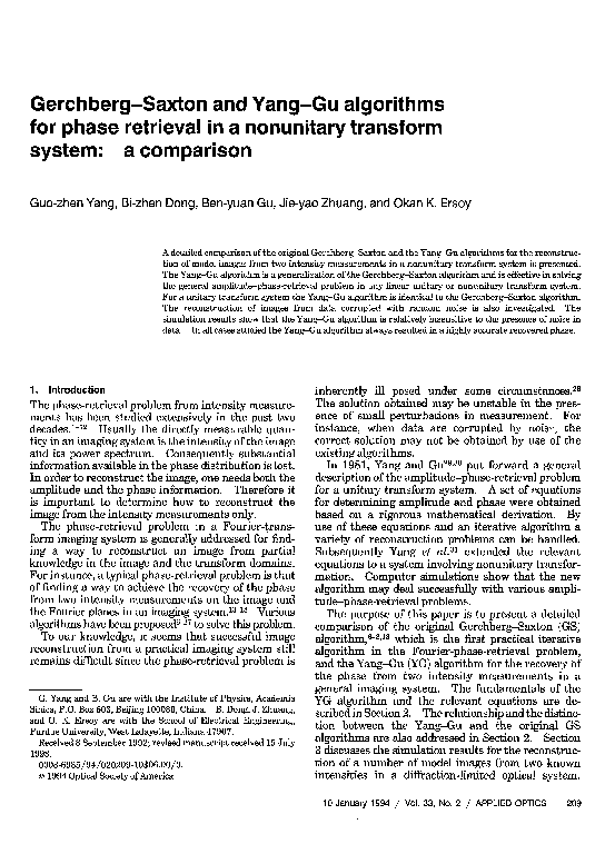 (PDF) Gerchberg-Saxton and Yang-Gu algorithms for phase retrieval in a ...