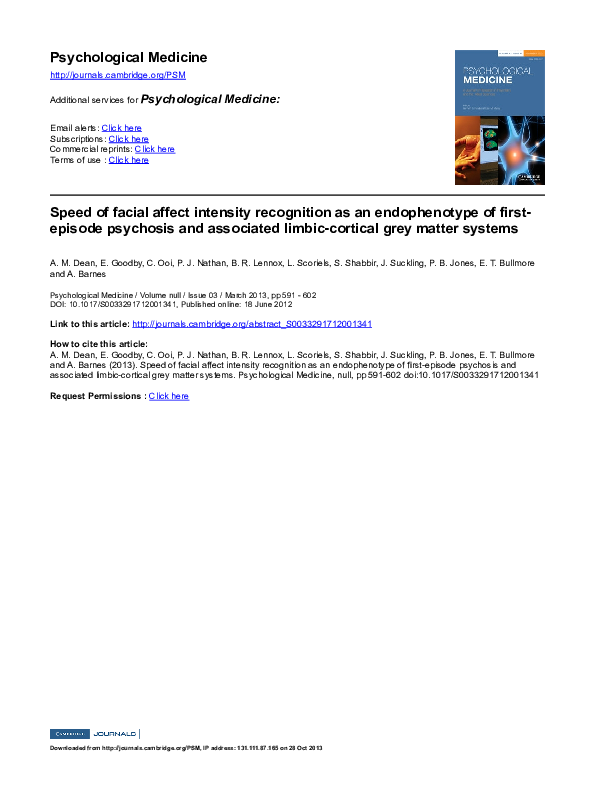 (PDF) Speed of facial affect intensity recognition as an endophenotype ...