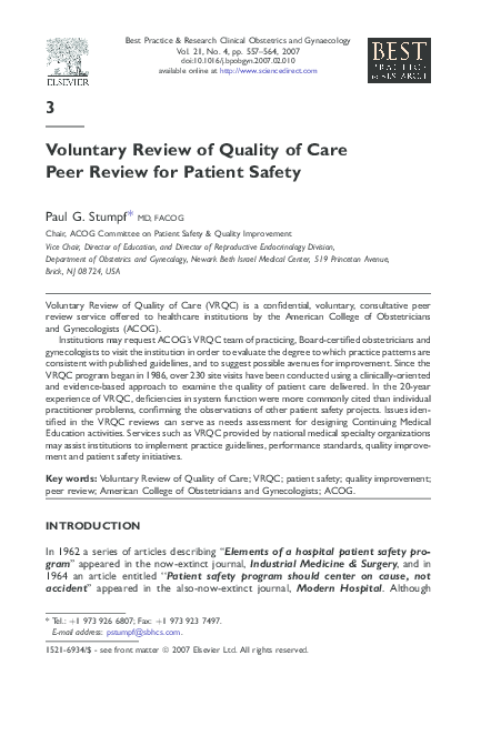(PDF) Voluntary Review of Quality of Care Peer Review for Patient Safety