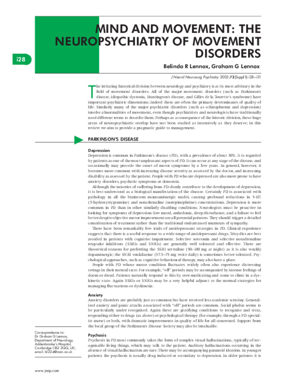 (PDF) Mind and movement: the neuropsychiatry of movement disorders