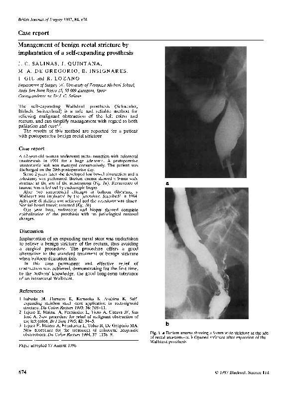 (PDF) Management of benign rectal stricture by implantation of a self ...