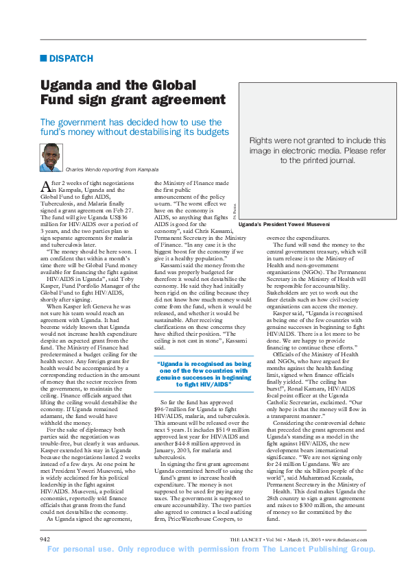 (PDF) Uganda and the Global Fund sign grant agreement