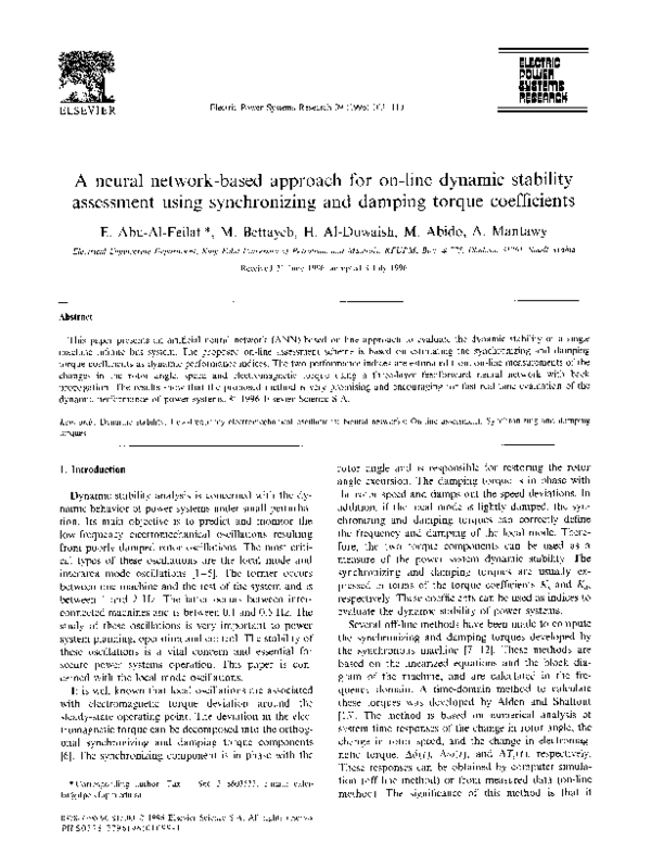 (PDF) A neural network-based approach for on-line dynamic stability assessment using ...